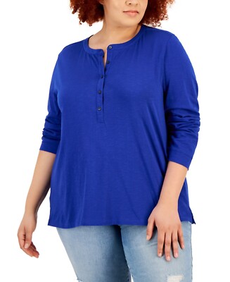 Style & Co Plus Size Henley Top, Sz 2x, Lazulite | eBay
