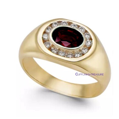 Natural Garnet & CZ Gemstones with 925 Sterling Silver Gold Plated Men's Ring #2 | eBay Australia
