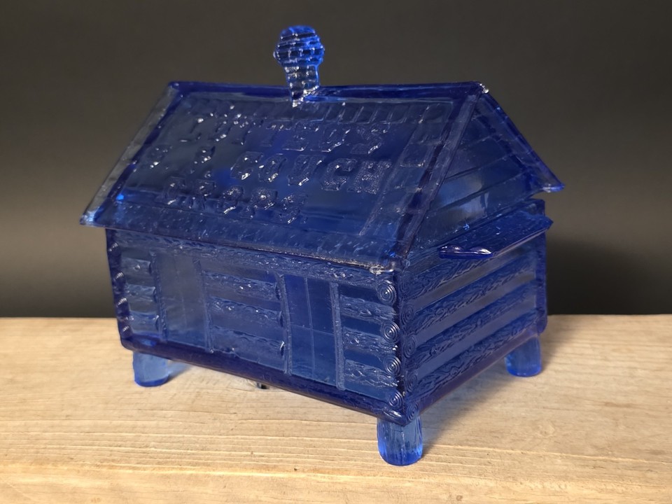 Vintage Style Cobalt Blue Depression Glass Cabin Candy Dish Box | eBay