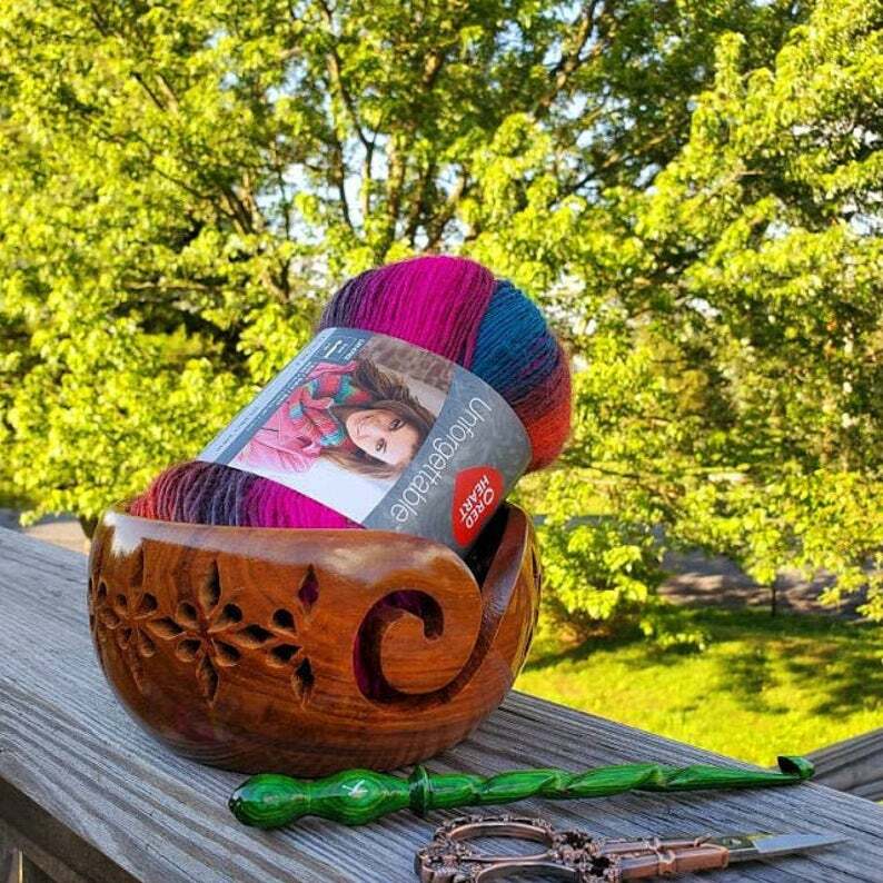 Wooden Yarn Bowl Holder Skeins Knitting Crochet Thread Storage Box w ...