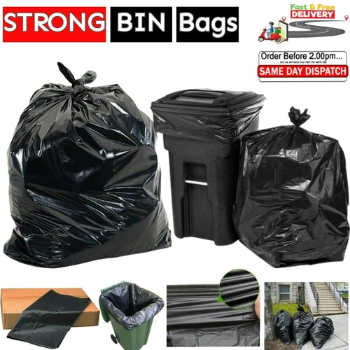 EXTRA STRONG LARGE BLACK BIN LINERS RUBBISH BAGS HEAVY DUTY WASTE ...
