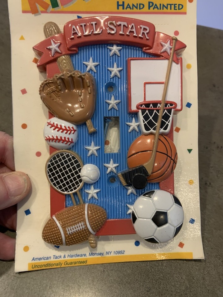 Vtg Kids Style Hand Painted All Star Sports Electric 3D Switch Plate ...