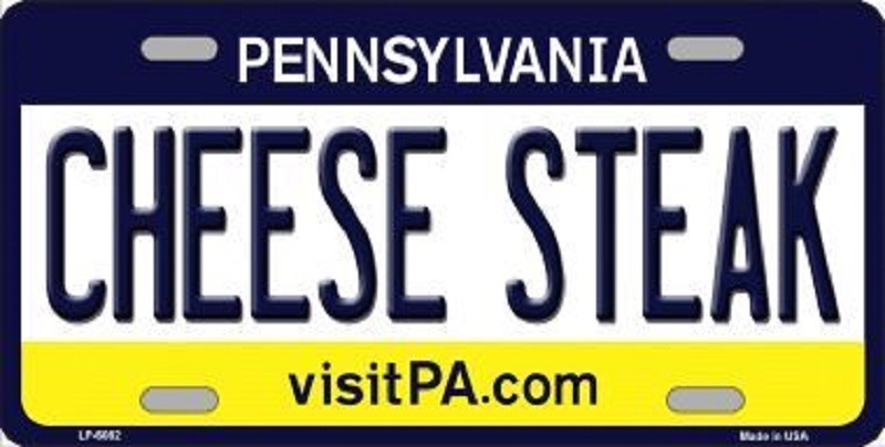 CHEESE STEAK PENNSYLVANIA STATE BACKGROUND METAL NOVELTY LICENSE PLATE ...