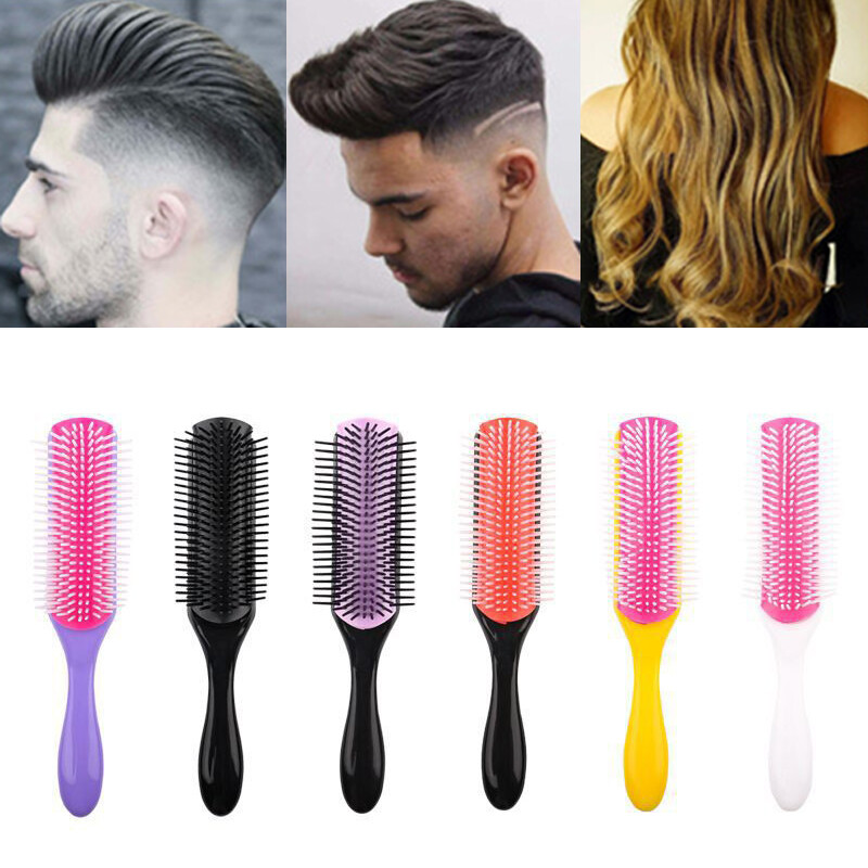 9 Rows Styling Hair Brush Straight Curly Hair Detangling Comb Salon Brush US | eBay