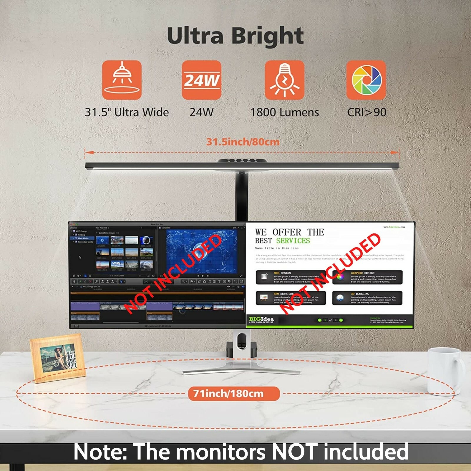 24W Bright LED Desk Lamp Dim Timer Home Office Drawing Crafting ...