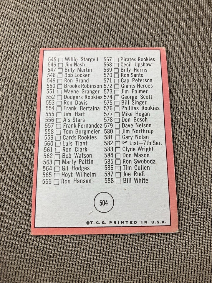 1969 Topps Checklist 6th Series Baseball Card Brooks Robinson #504 Exmt ...