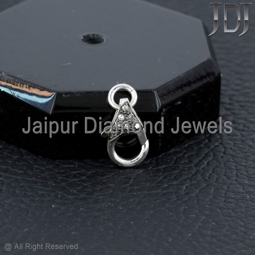Natural Pave Diamond Solid 14k White Gold Finding Lobster Lock Charm ...