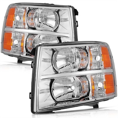 Pair Headlights Assembly For 2007-2013 Chevy Silverado 1500 2500HD ...