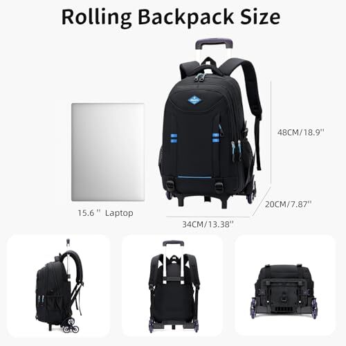 Rolling Backpack for Boys Elementary School Bag 2 wheels Black/Blue 2 ...