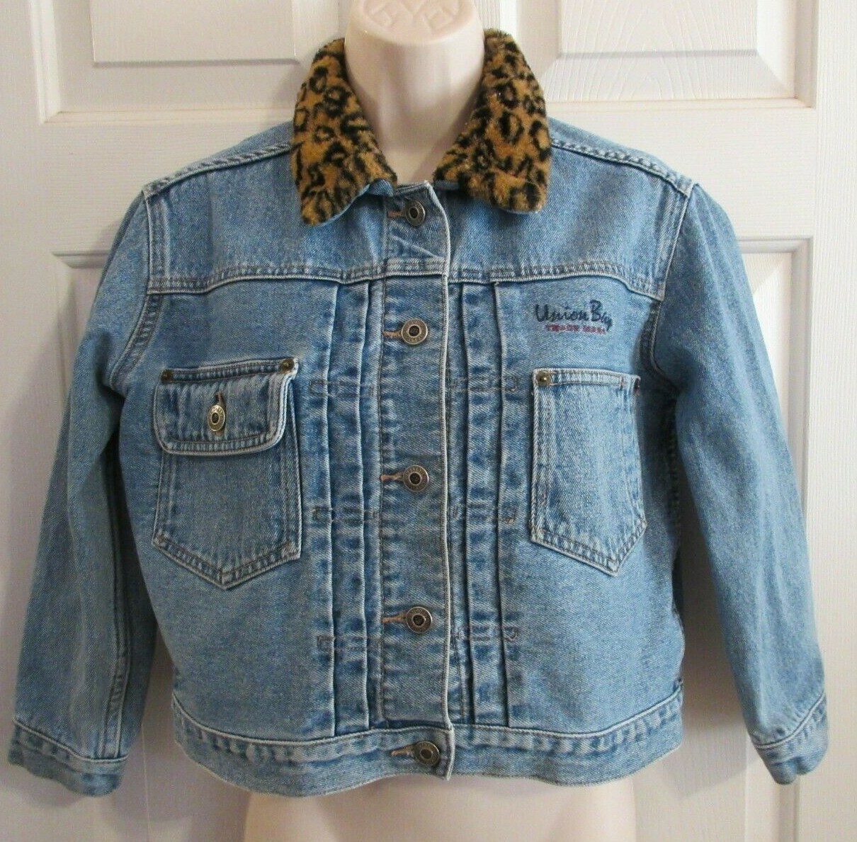 Vintage UNION BAY Button Front Denim Jacket Faux Fur Collar Kids Girls ...