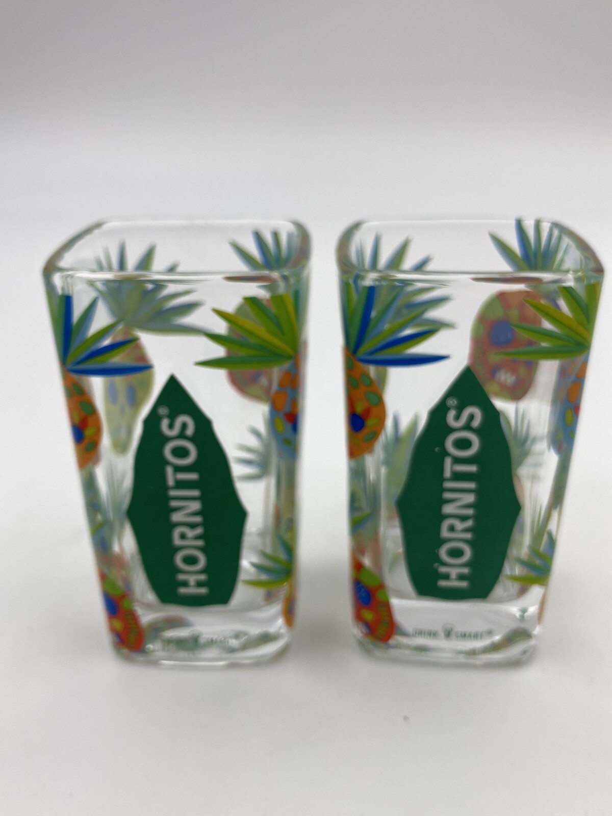 Lot of 2 Hornitos Tequila Shot Glasses Square Pineapple Tiki Skull ...