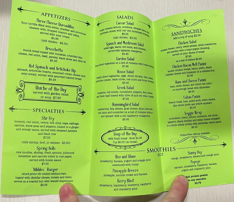 Nibbles Eatery Menu 79 Spring Street Eureka Springs AR 2015 | eBay