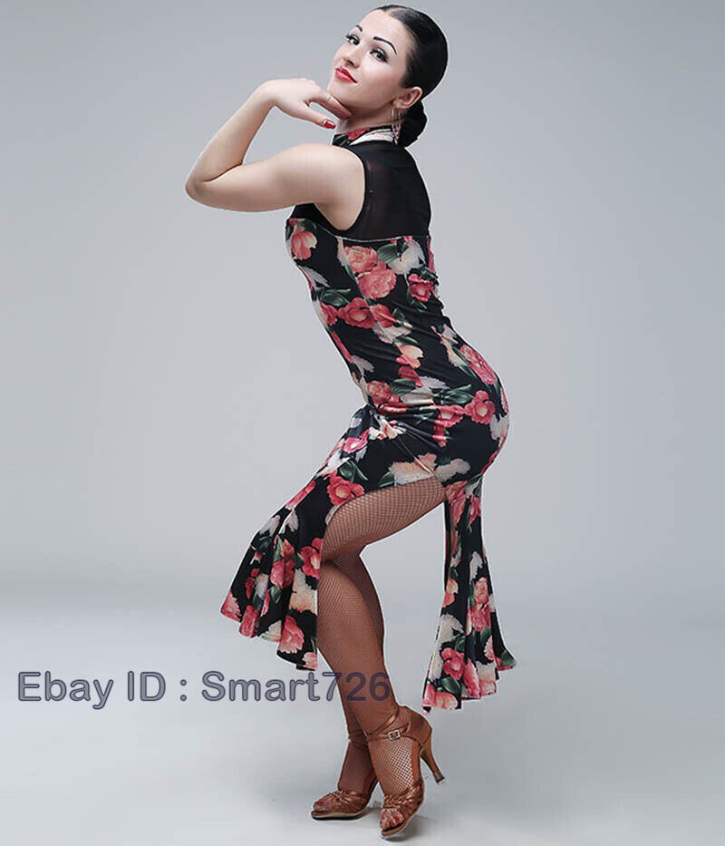 Latin Rumba Samba Tango Salsa Velvet Floral Ballroom Dance Women ...