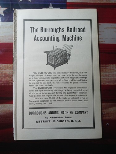 1906 Antique Print Ad BURROUGHS RAILROAD ACCOUNTING MACHINE Detroit ...