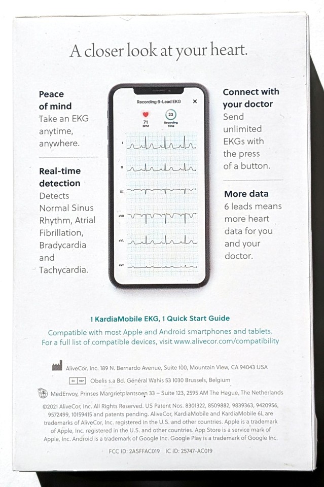 AliveCor KardiaMobile 6L Personal 6 Lead EKG Heart Monitor, Excellent ...