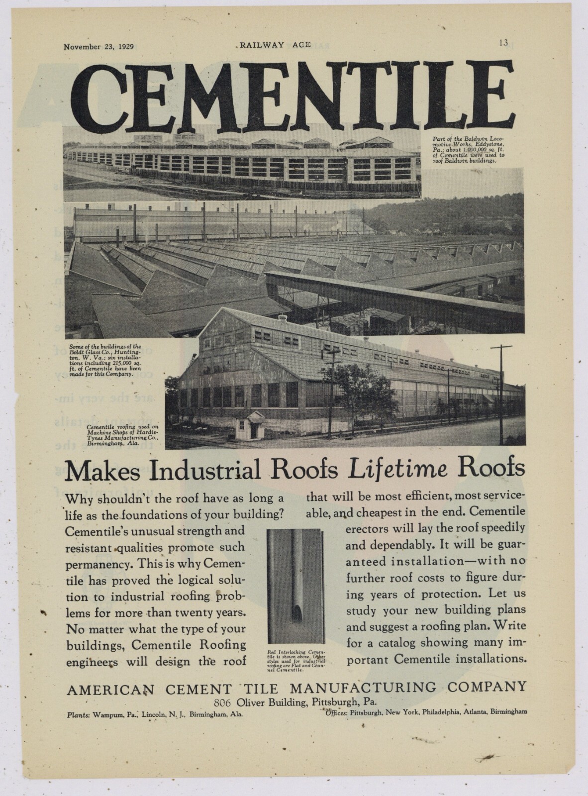 1929 Cementile Ad: Baldwin Locomotive Works Pic - Eddystone ...