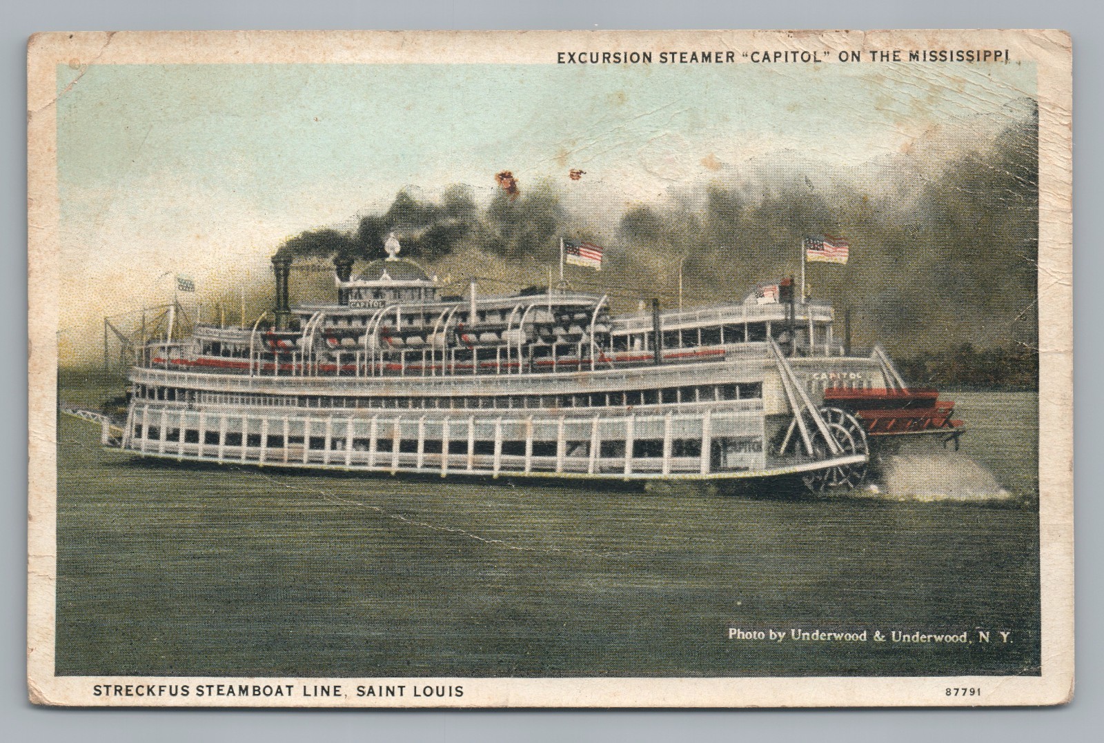 Mississippi River Steamer “Capitol” Streckfus Steamboat Line PC Saint ...