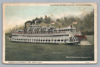Mississippi River Steamer “Capitol” Streckfus Steamboat Line PC Saint ...