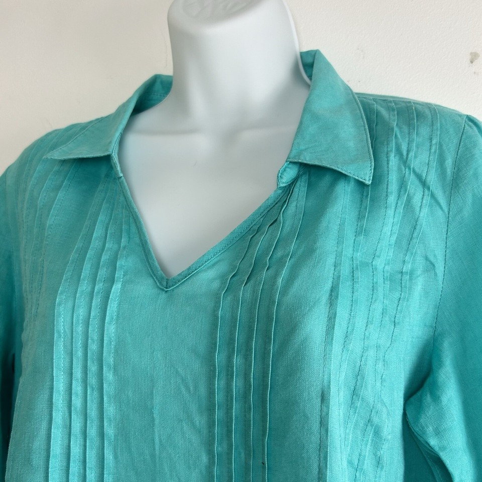 Blue Illusion linen women’s sz M Tunic Top teal boho peasant hippie ...