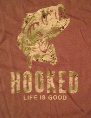 NWT Life is Good HOOKED Fish FISHING Brown T-Shirt Mens Medium M | eBay