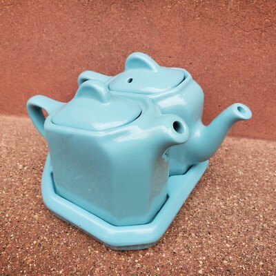 Vintage Turquoise Hall Twin Teapots Deco Restaurant China Heavy Duty ...