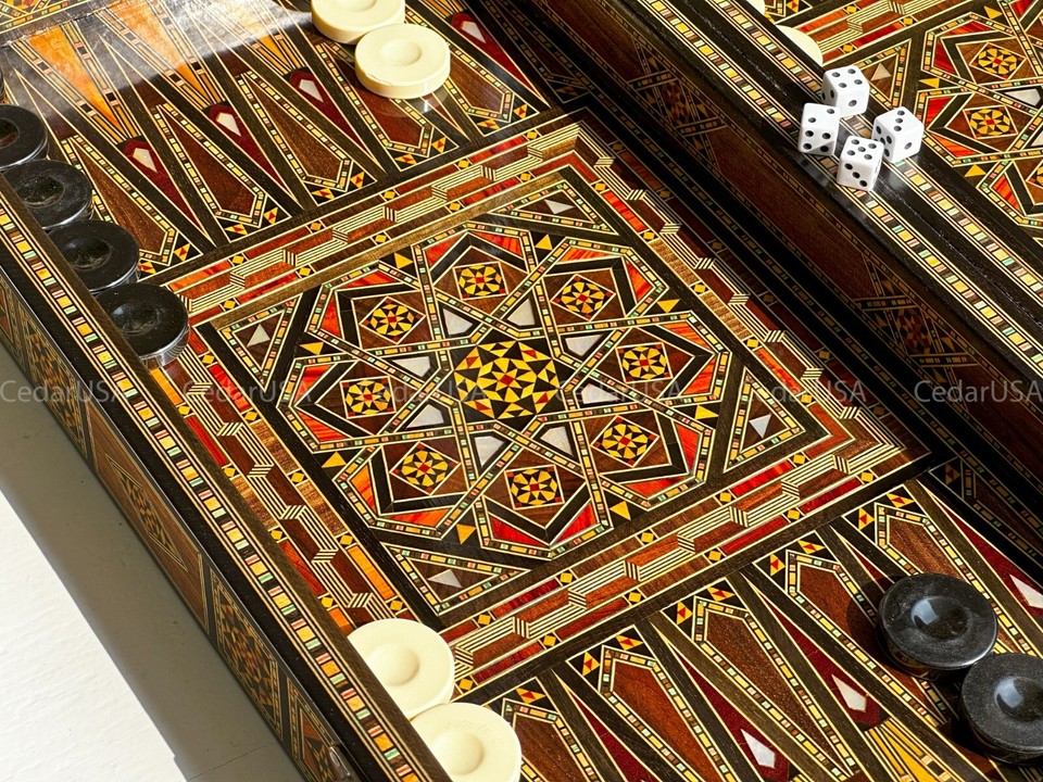 Tawla Backgammon Board and Chess Set From Lebanon - Handmade Real Pearl ...