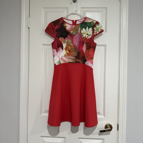 Ted Baker Red Floral Dress 1 XS | eBay