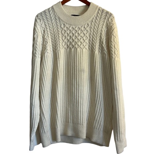 French Connection Cable Knit Sweater Size XL Cream Ribbed Knit Wool ...