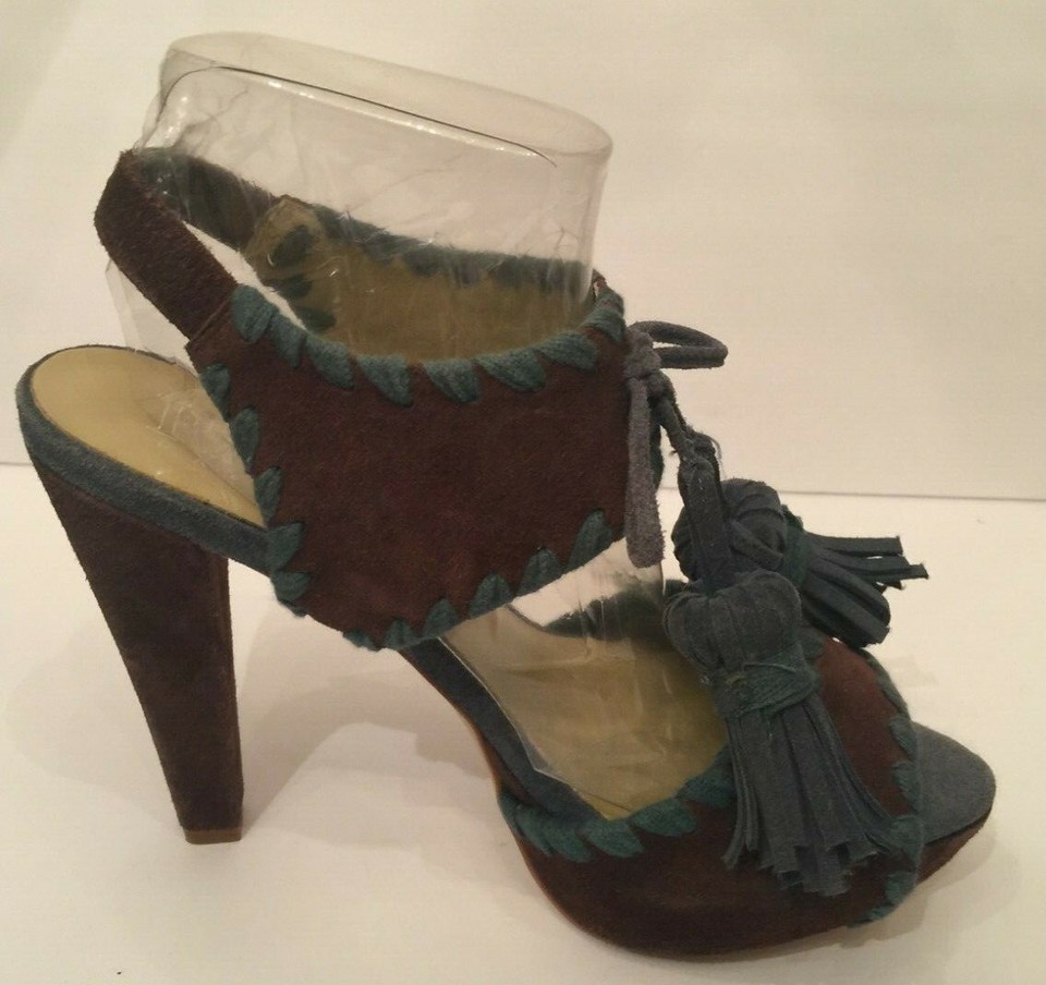 Paco Gil Womens Platform Sandals Size 9M Brown Suede Blue Stitched Trim ...