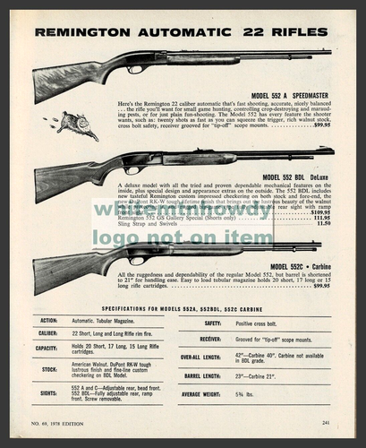 1978 REMINGTON 552 A Speedmaster BDL Deluxe Rifle 552C Carbine AD | eBay