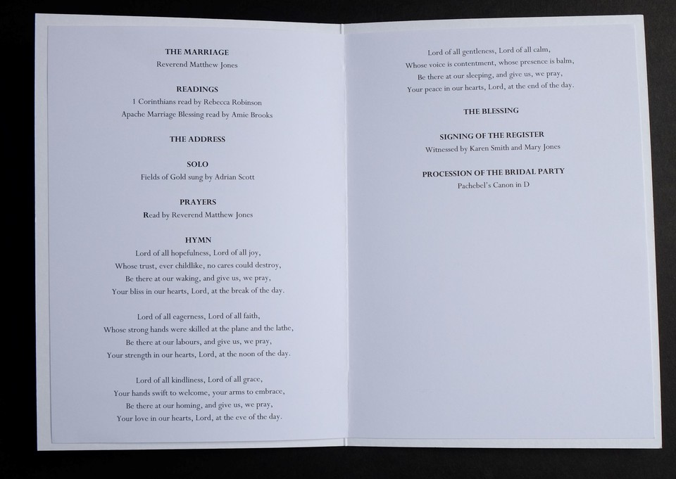 10 Wedding Order of Service Booklets *23 Colours to choose from* *FREE ...