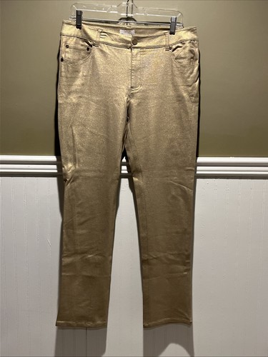 Women’s Eric Metallic Gold Pants Size 10 Button Zip Dressy Party 29 ...