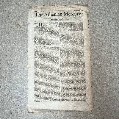 The Athenian Mercury 1693 London Newspaper John Dunton 17th Century ...