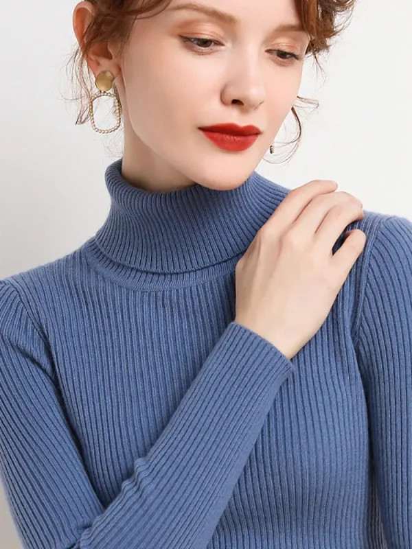 Women Fall Turtleneck Sweater Knitted Soft Pullovers Cashmere Jumpers ...