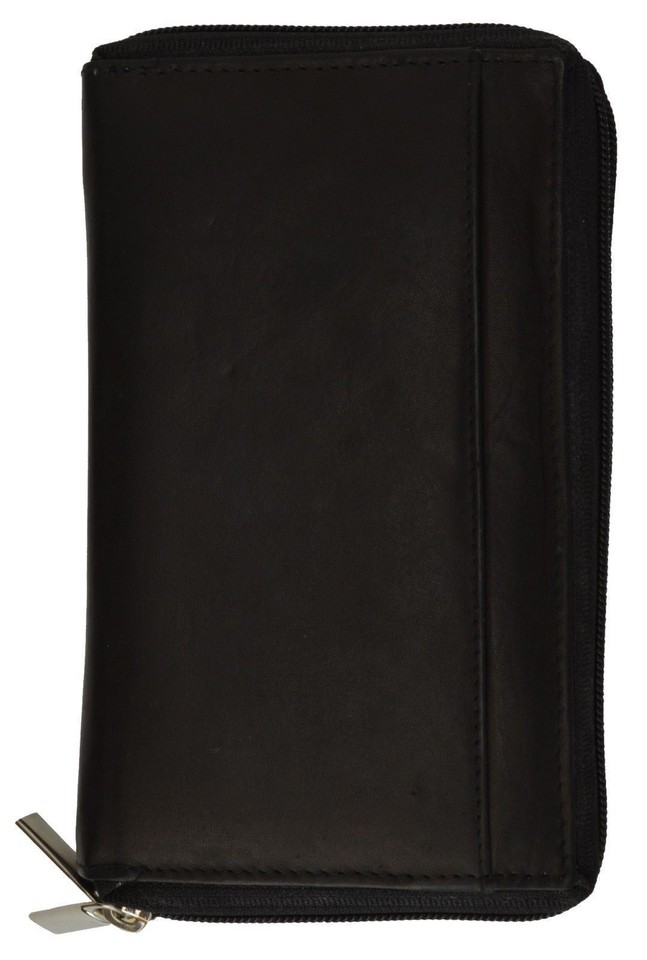 Genuine Leather Checkbook Secretary Wallet 2 Zipper Credit Card ...