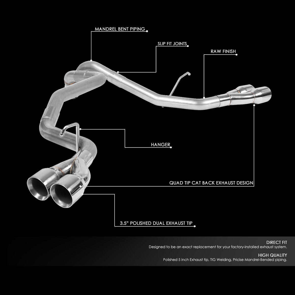 For 09-13 Escalade Yukon Denali 6.2L Quad 3.5" Muffler Tip Axle Back ...