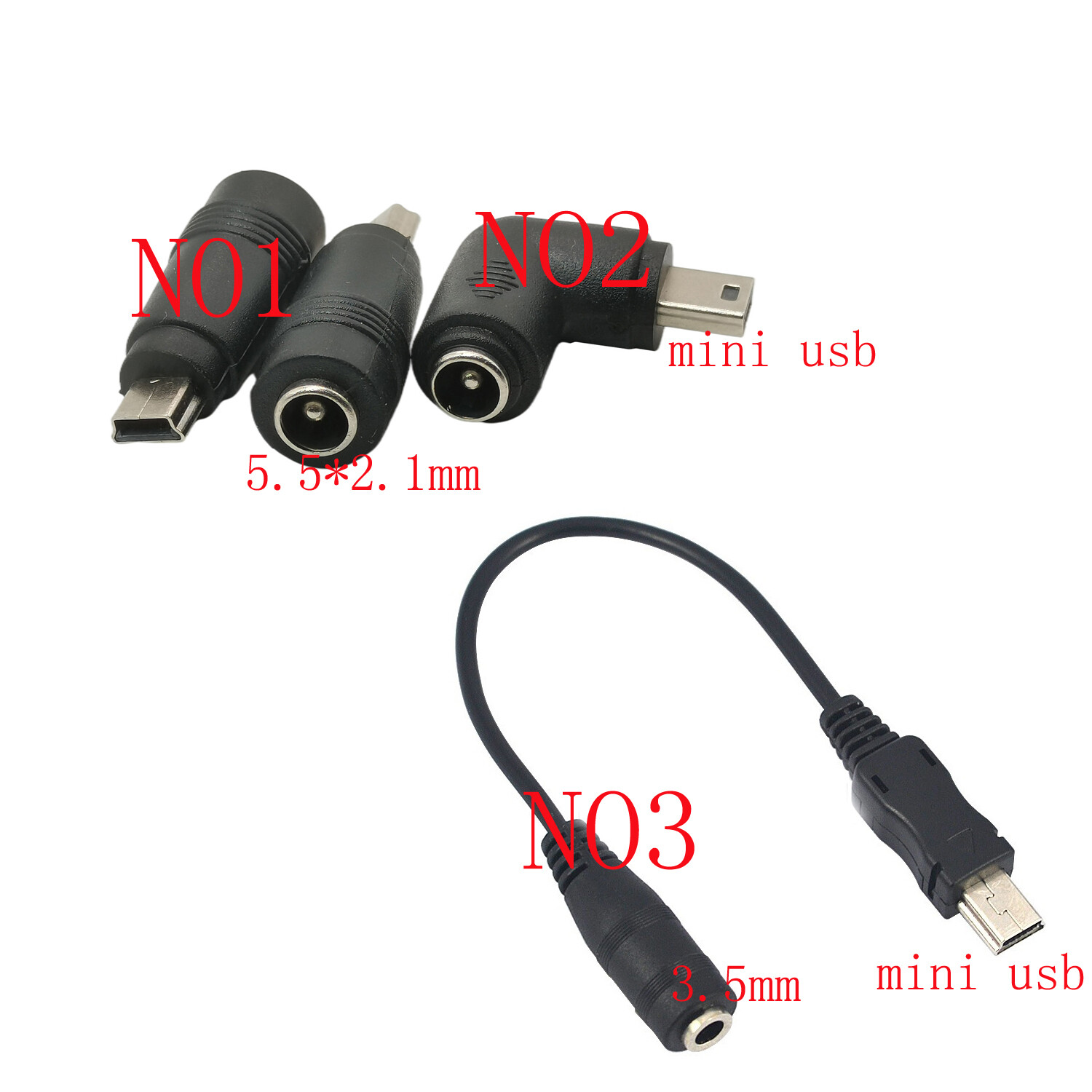 1pc DC 5.5 x 2.1mm 3.5mm To Mini USB Adapter Angle Plug Cable Cord ...