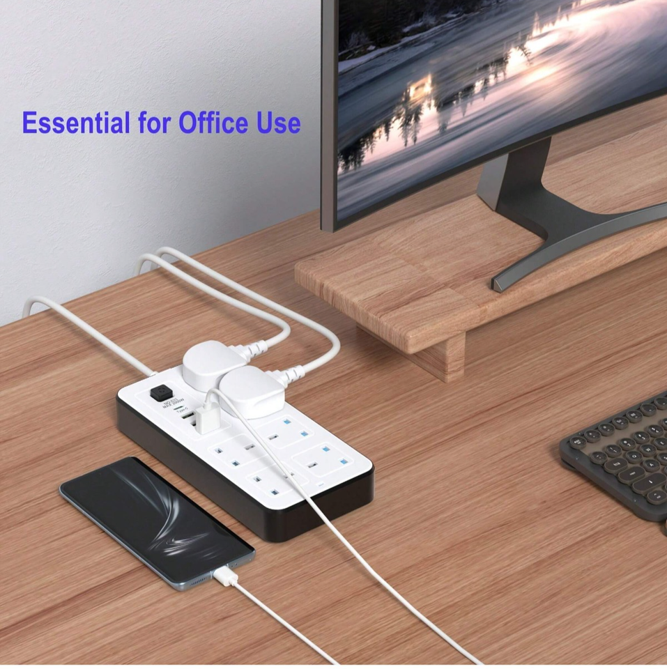 Extension Lead Electric UK Plug Socket Board Mains Power 6 Gang Way 2m ...