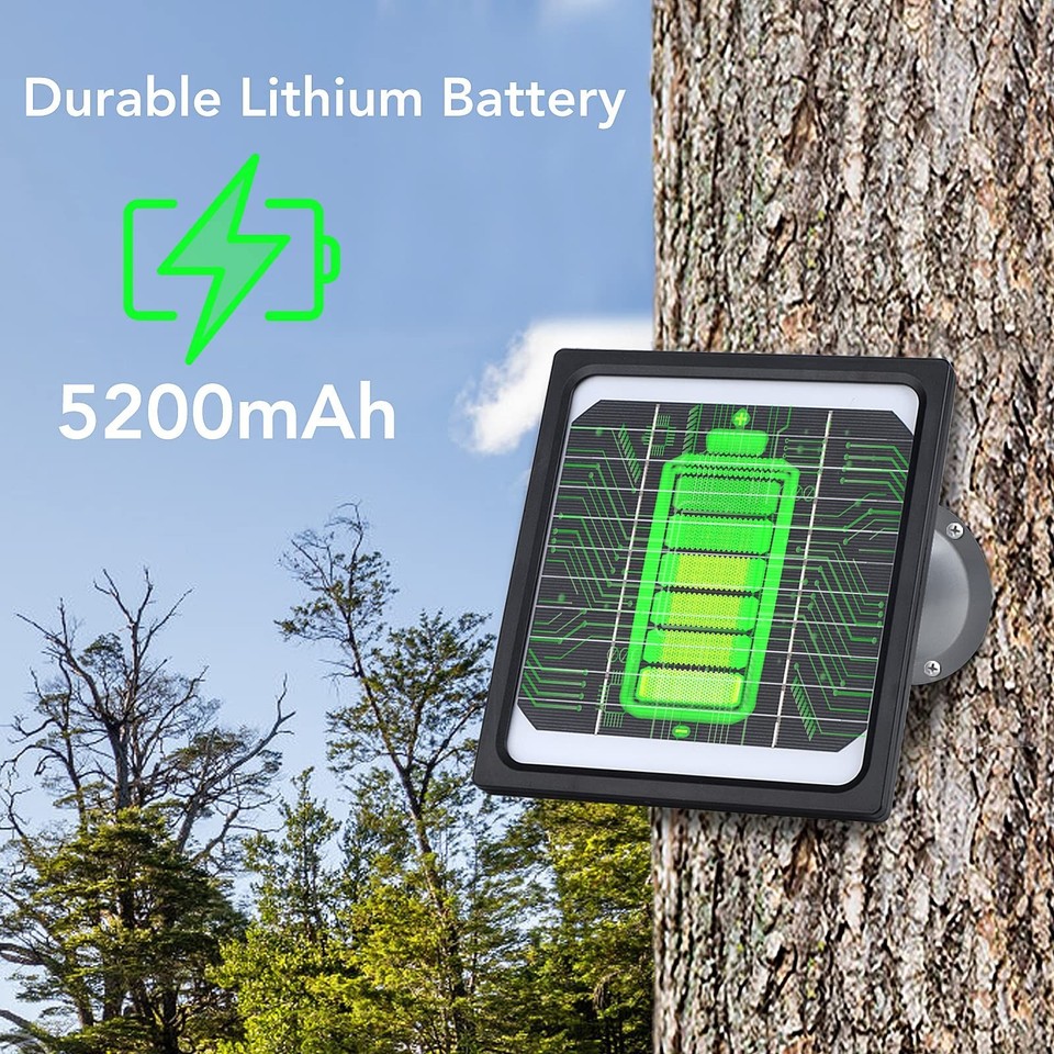 5W Trail Camera Solar Panel, 12V Solar Battery Kit Build-in 5200mAh ...