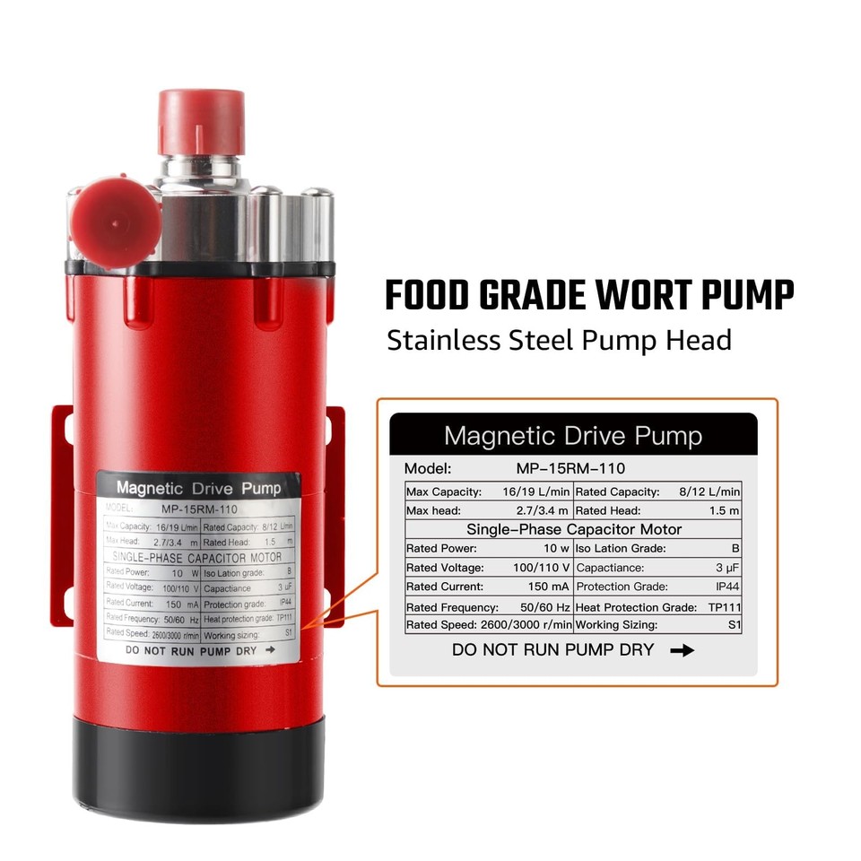 Wort Pump High Temp Brewing Pump Food Grade Pump Stainless Steel Head ...