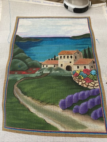 Sharon g Handpainted Needlepoint Canvas Seaside Villas Flowers Started ...