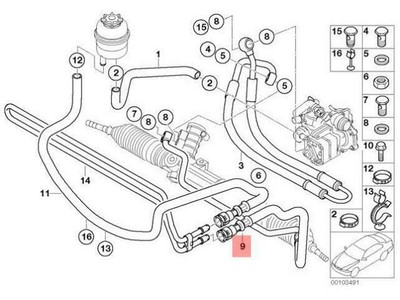 OEM BMW E46 COMPACT COUPE HYDRO STEERING OIL RETURN PIPE 32416852773 ...