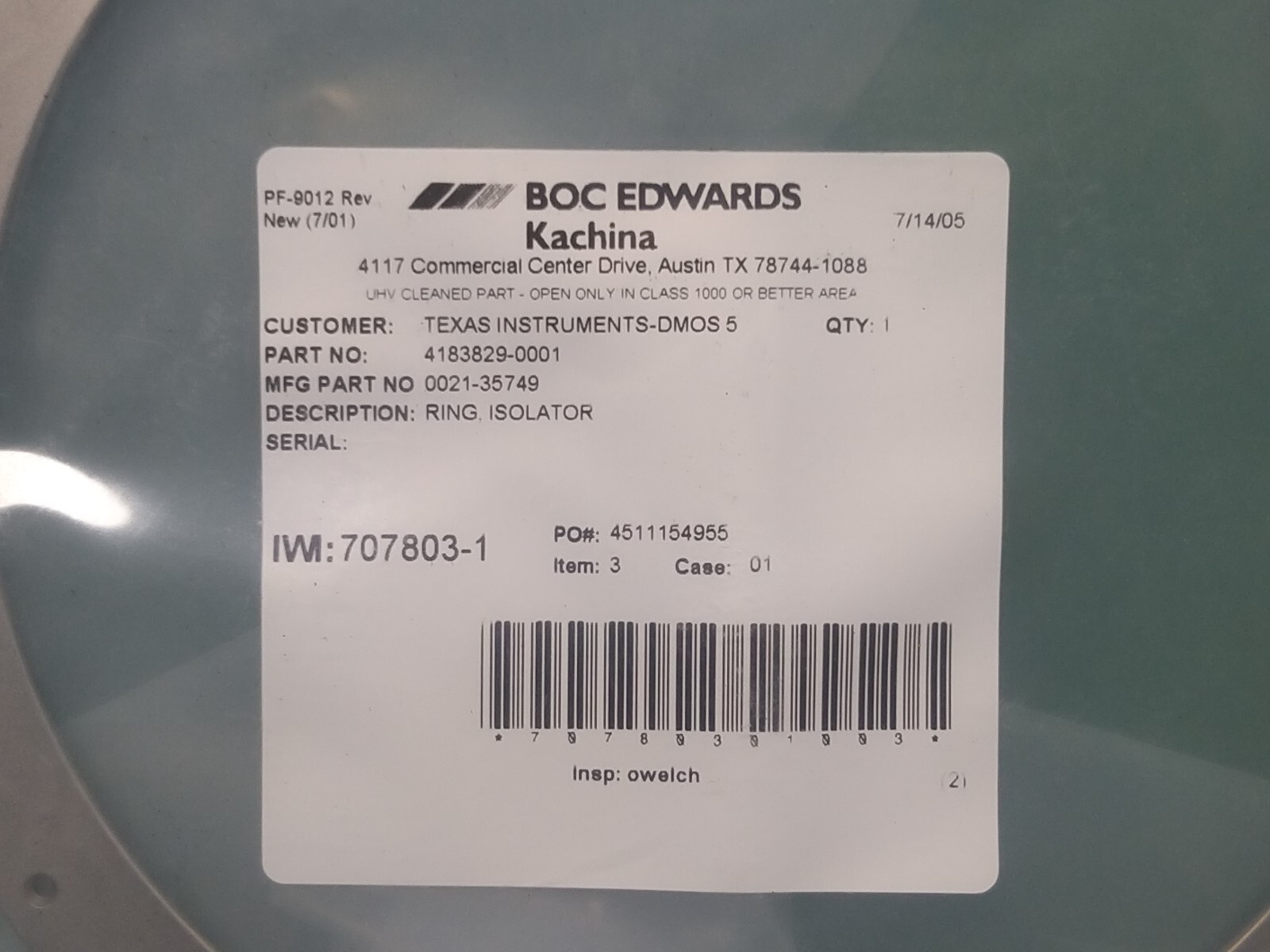 AMAT 0021-35749 Ring, Isolator TXZ, 200 mm, , REFURBISHED | eBay