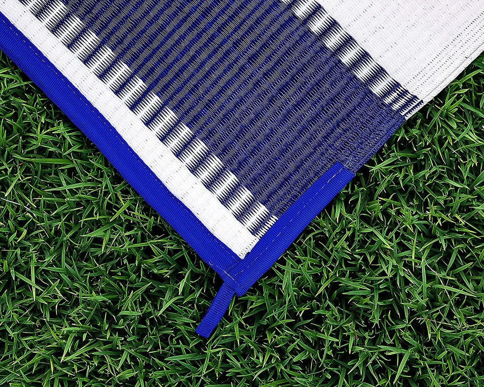 Blue Stripe Outdoor Patio Deck RV Mat 6 x 9 ft Reversible Rug Durable ...