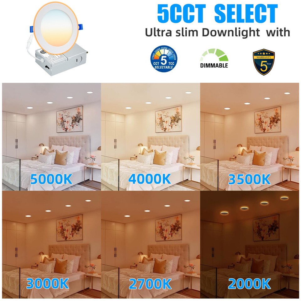 4 Inch 6 Inch 5CCT Dimmable Canless LED Recessed Ceiling Light with ...