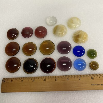 LOT OF 19 SALVAGE STAINED GLASS WINDOW JEWEL DOMED ROUND PIECES PARTS ...
