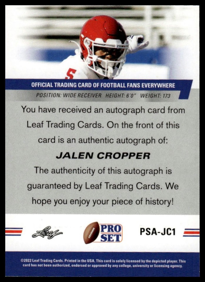 2022 Pro Set Draft #PSA-JC1 Jalen Cropper Autographs | eBay