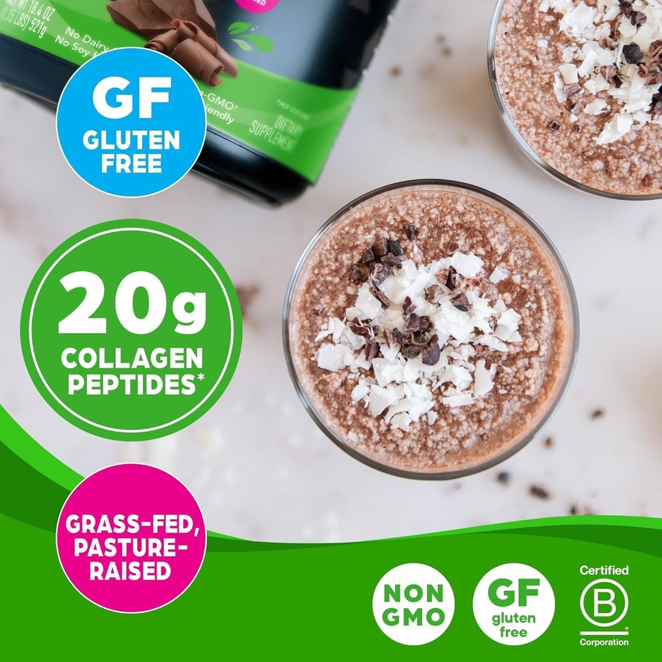 Hydrolyzed Collagen Peptides Powder, Women & Men, Chocolate, 20g Grass ...