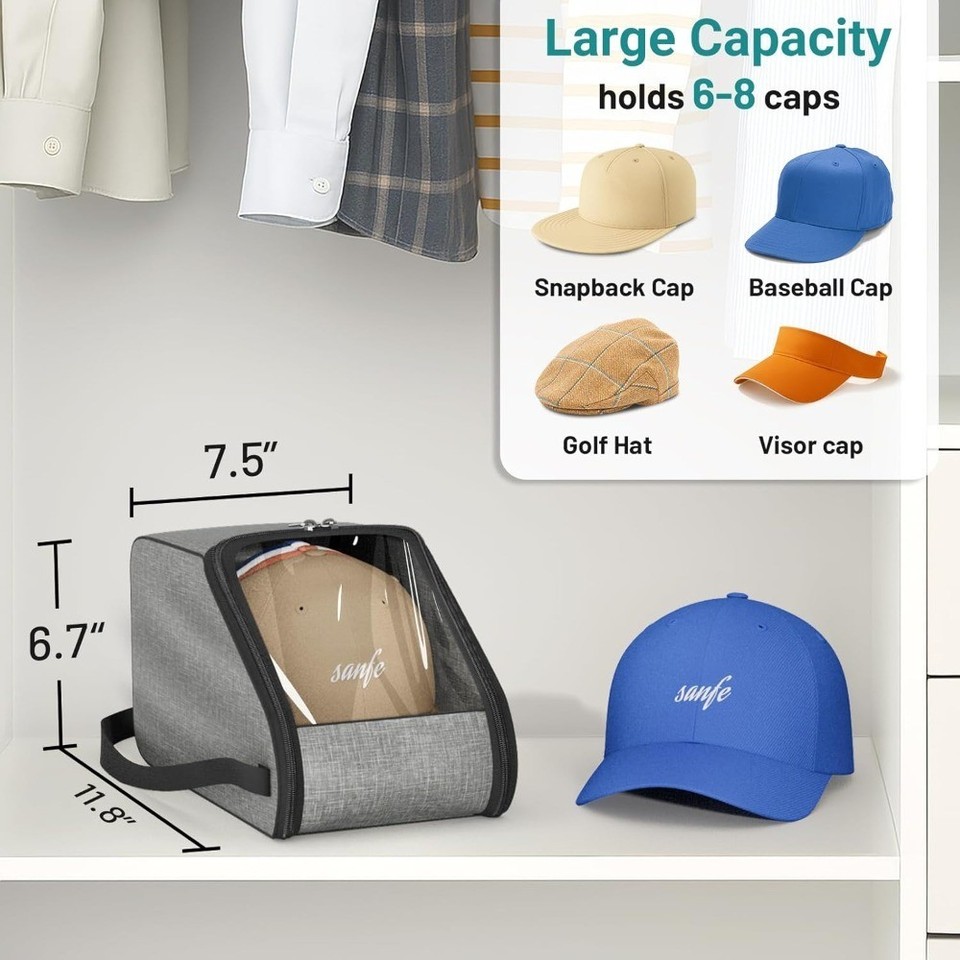 Hat Storage Box with Clear PVC Window Adjustable Shoulder Strap Holds 6 ...