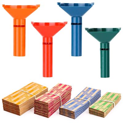 150 Coin Wrapper with Coin Sorter Tubes - Funnel Shaped Color-Coded ...